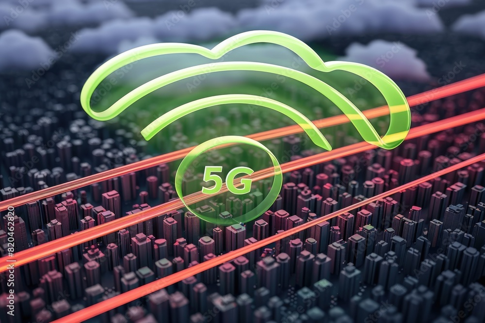 Text 5G, fifth generation of cellular technology, faster data speeds ...