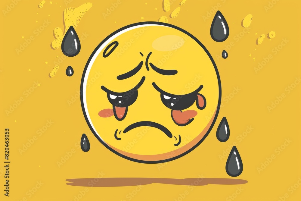Cartoon cute doodles of a crying emoji with exaggerated tears streaming ...