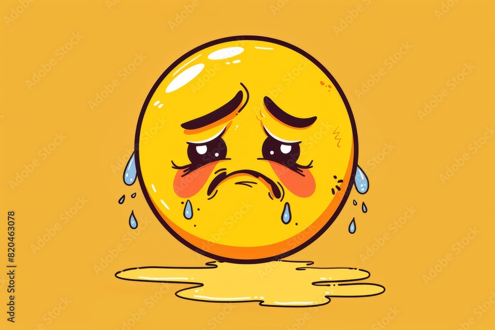 Cartoon cute doodles of a crying emoji with exaggerated tears streaming ...