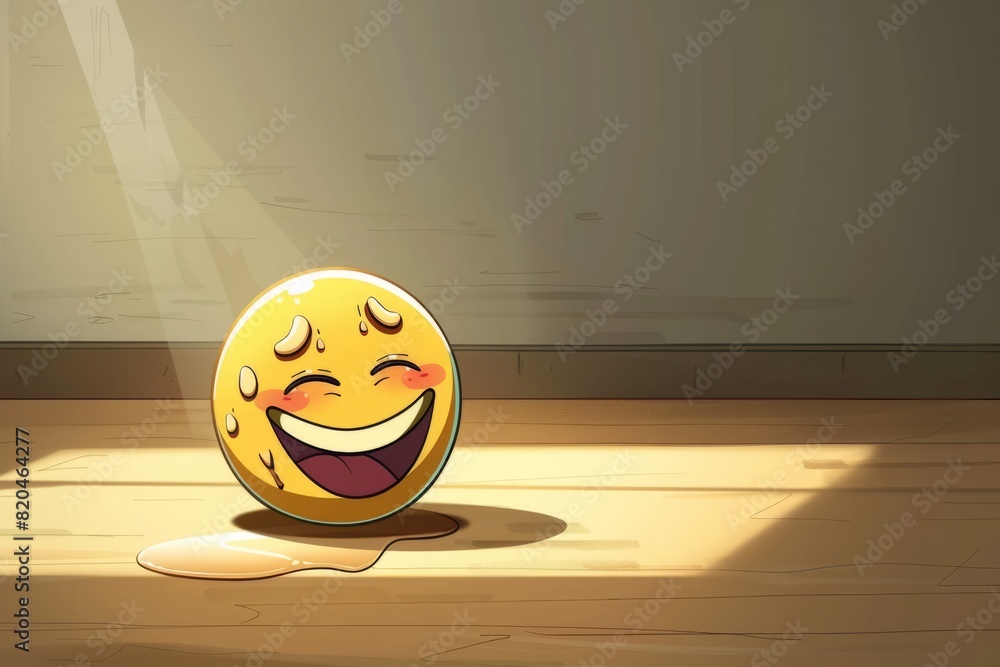 Cartoon cute doodles of a laughing emoji rolling on the floor with ...
