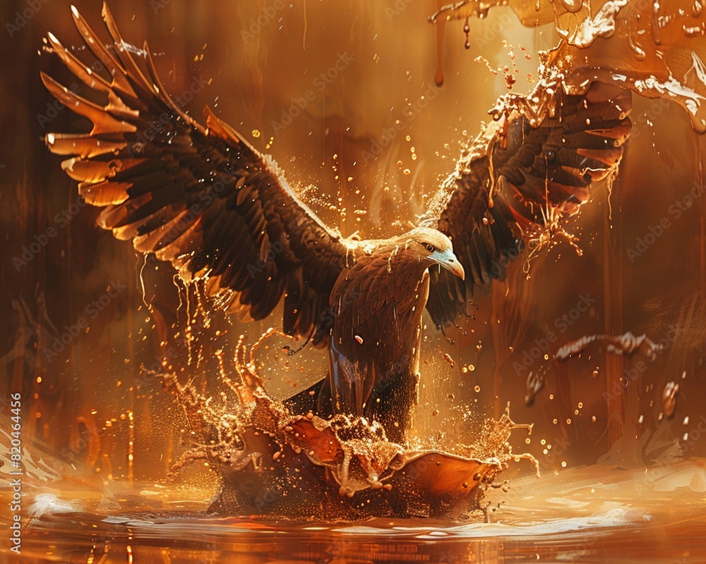 Mythical chocolate phoenix rising from a pool of molten chocolate ...
