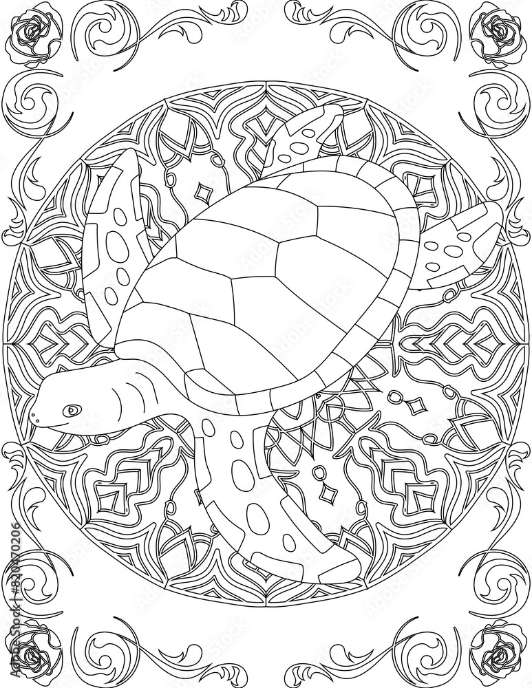 Sea Turtle on Mandala Coloring Page. Printable Coloring Worksheet for ...