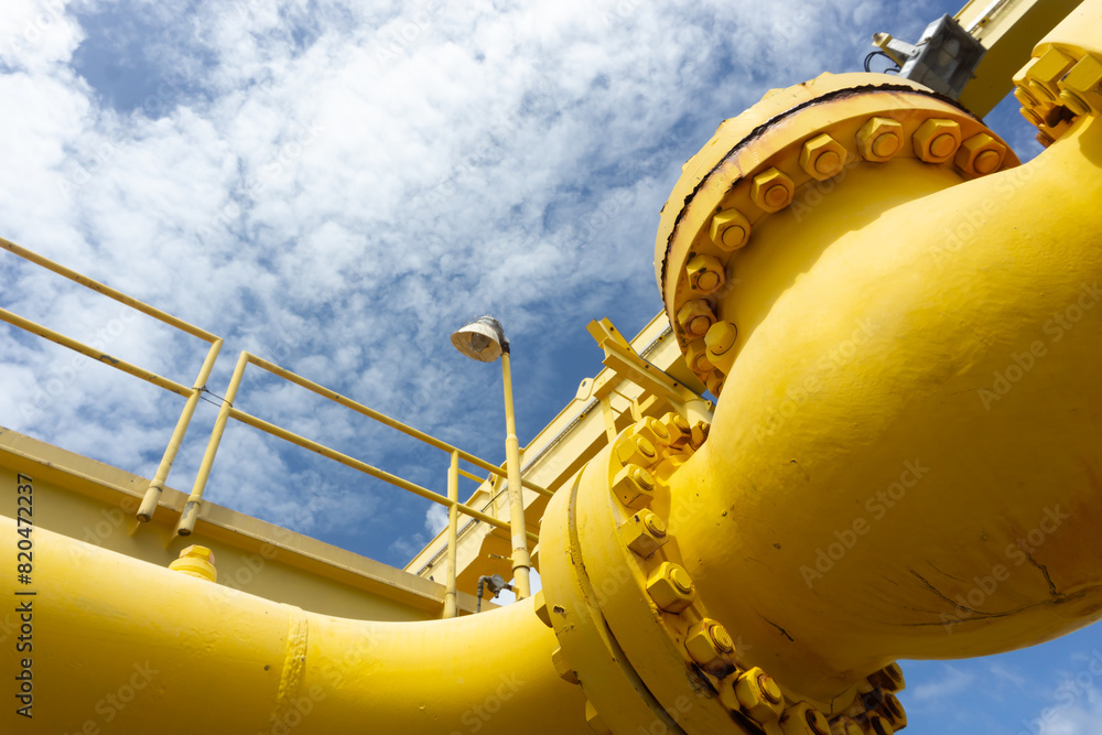 Oil and gas processing plant with pipe line valves.Steel pipelines and ...