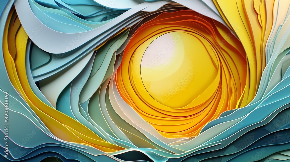 An ultra-high-definition image of a yellow circle in a complex papercut ...