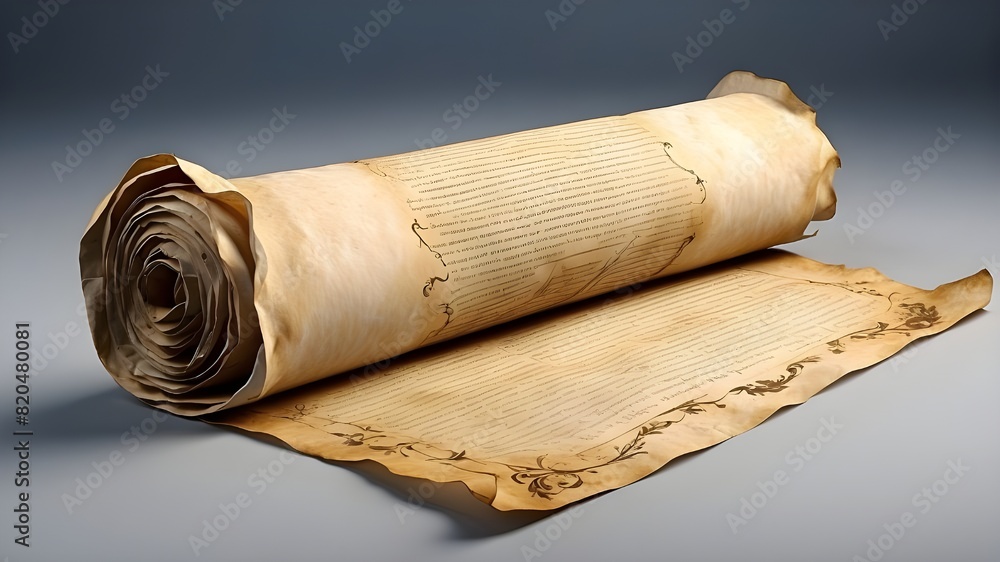 AI-generated mockup of an old parchment scroll on an alpha-transparent ...