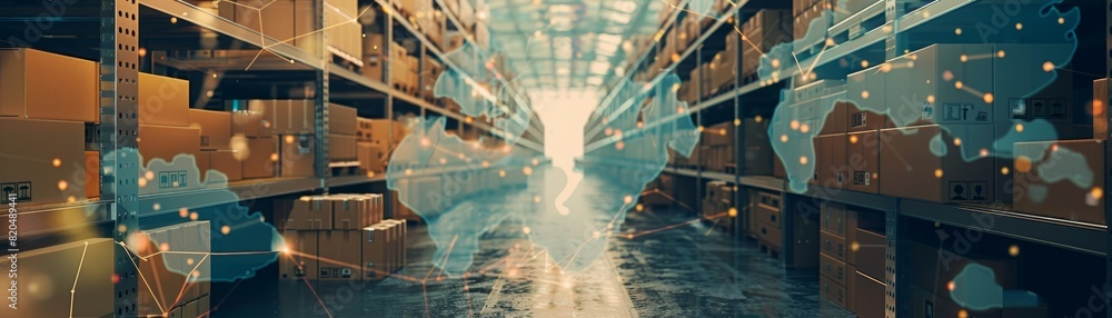Global supply chain management concept with warehouse storage solutions ...