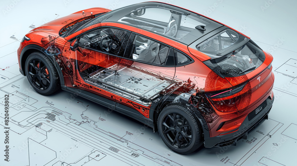 isometric diagram of a cutaway modern EV car showing all the components ...