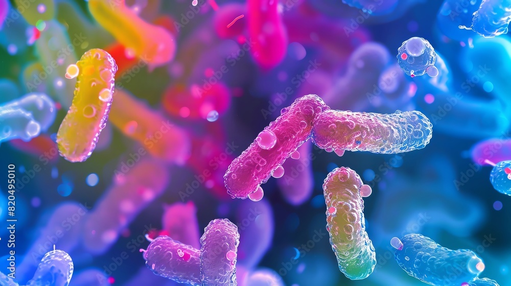 Colorful microscopic view of bacteria with vibrant hues. This image ...