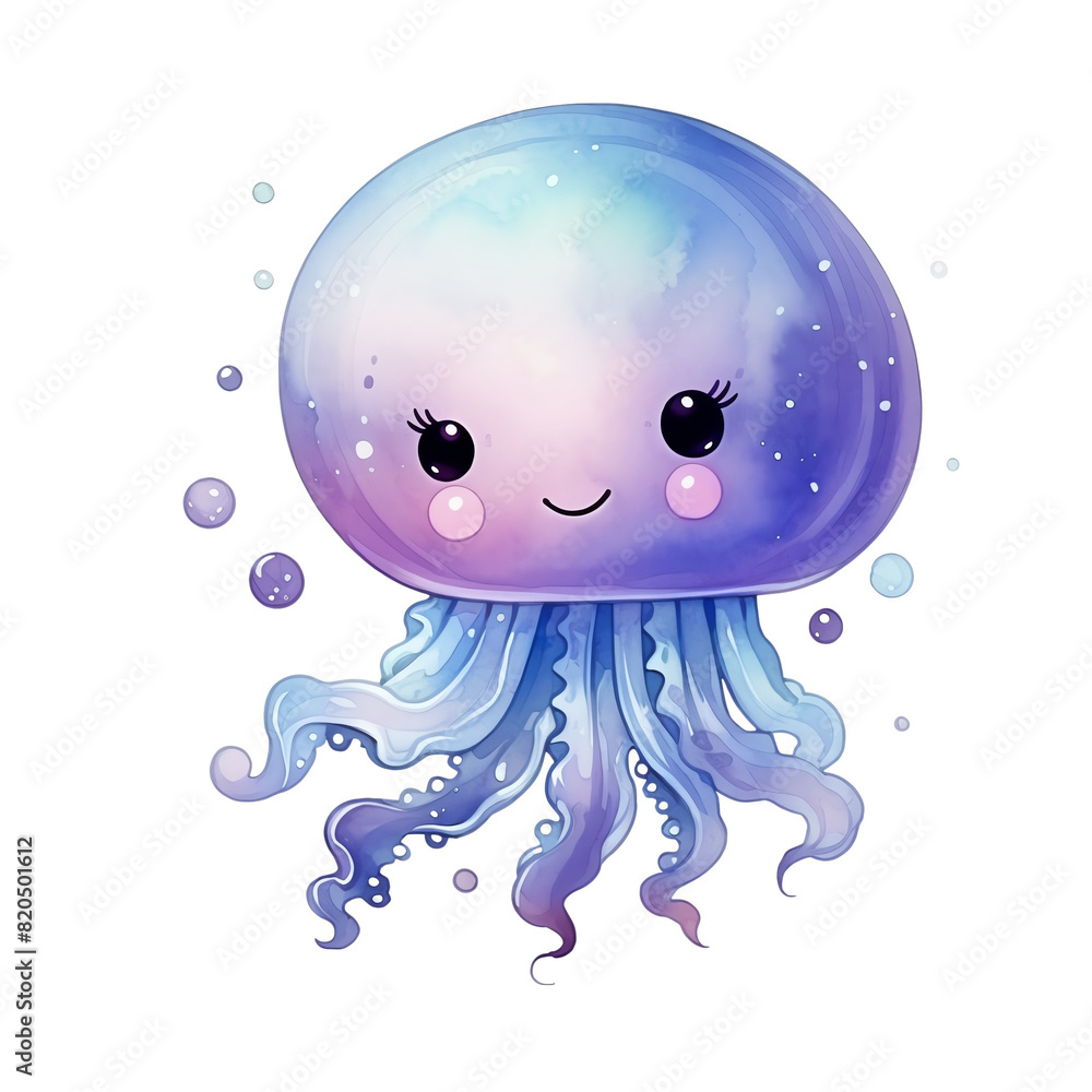 Adorable cute jellyfish illustration with pastel colors, featuring a ...