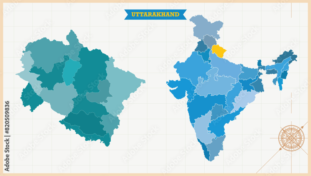 A Map highlighting Uttarakhand in the India Map, Uttarakhand and India ...