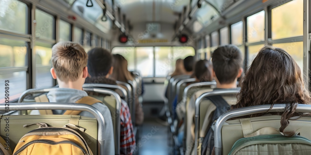 High school students on a school bus heading to school. Concept School ...