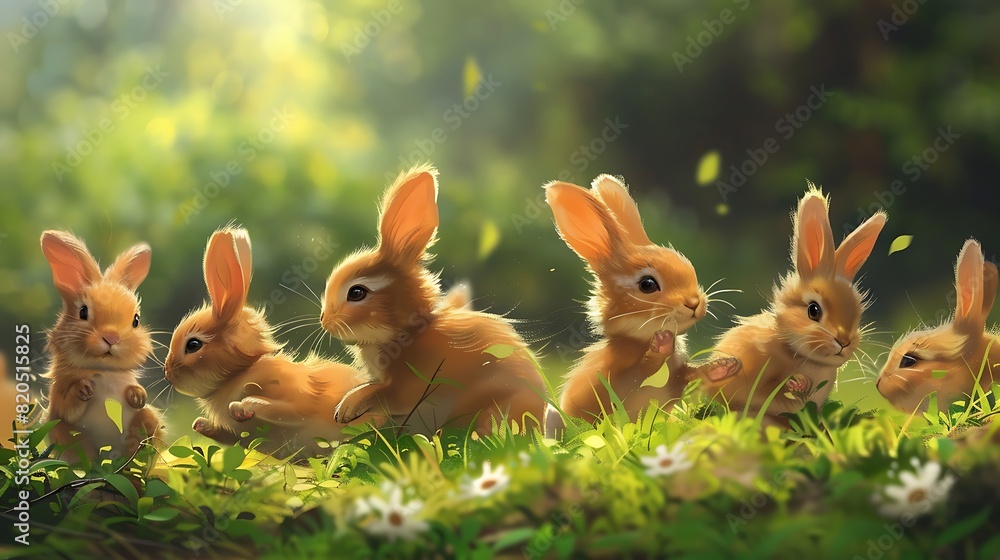 Cute baby bunnies hopping around in a field, their fluffy tails and ...