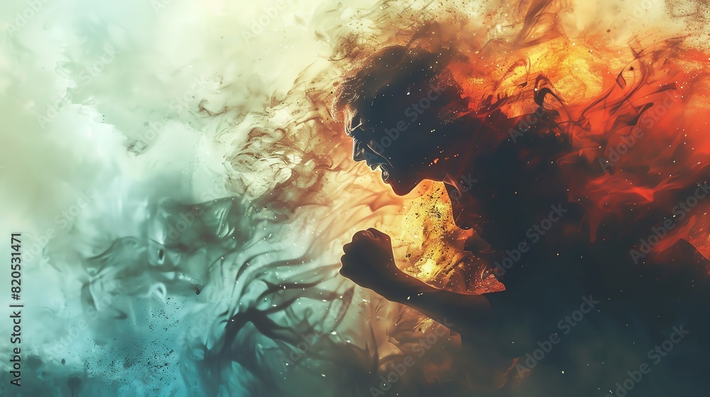 Highresolution image portraying anger and stress, persons intense stare ...