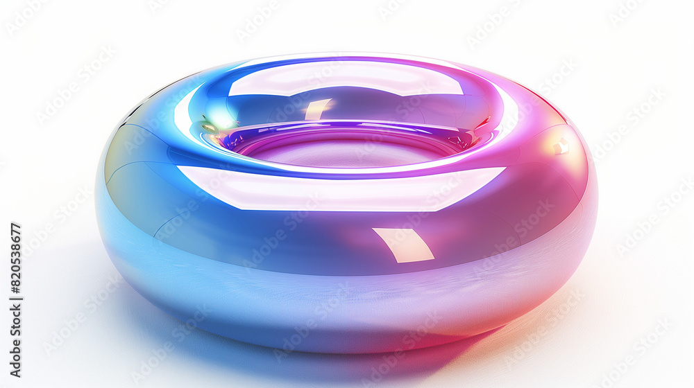 3D donut shape abstract colorful iridescent chrome design element ...