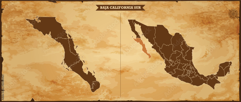 Baja California Sur state map, Mexico map with federal states in A ...