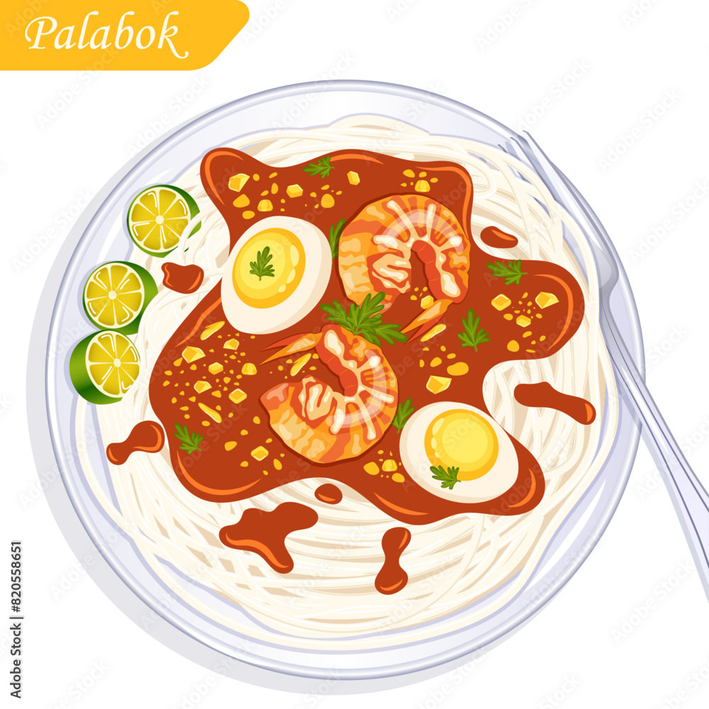 Vetor de Authentic Palabok Top View Illustration - Traditional Filipino ...