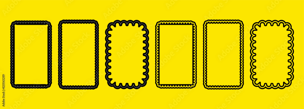 Rectangle scallop frame. Cute frill wave edge vector. Round squiggle ...