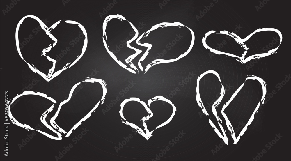 Chalk heart break shape. Doodle scribble love sketch icon. Pencil paint ...