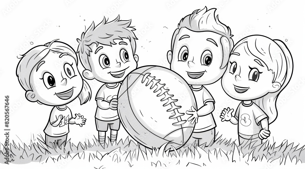A simple line drawing of a football coloring page depicting a separate ...