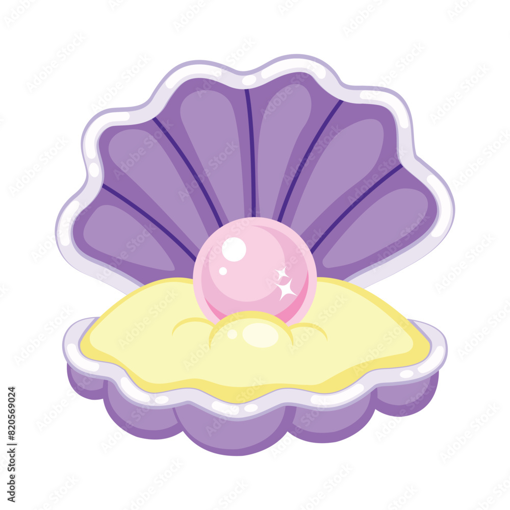 Cartoon opened clam shell with pink pearl Stock Vector | Adobe Stock