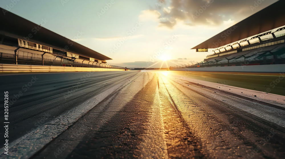 F1 race track circuit road with motion blur and grandstand stadium for ...
