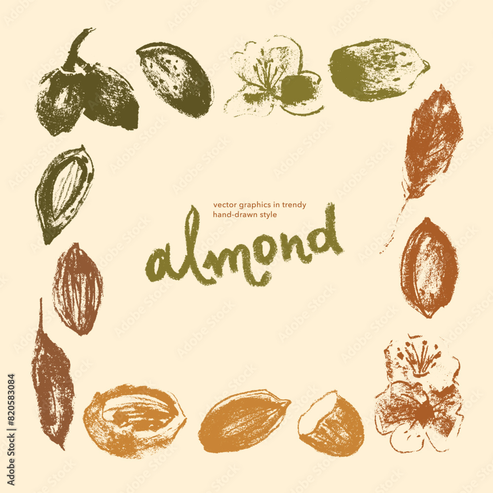 Nut wreath with almonds illustrations for banner background, packaging ...