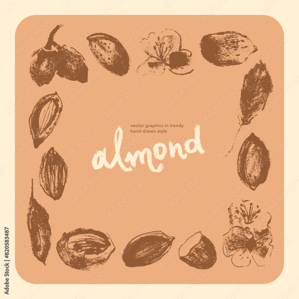 Nut wreath with almonds illustrations for banner background, packaging ...