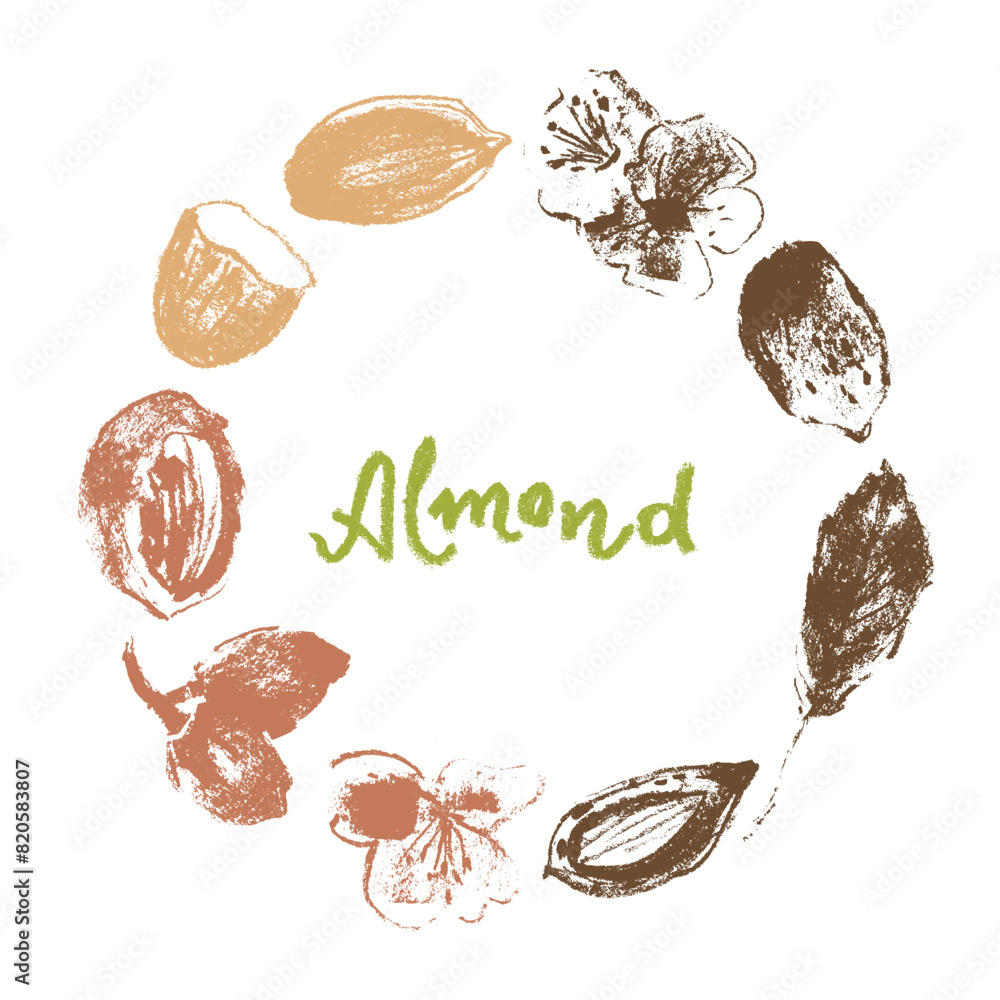 Nut wreath with almonds illustrations for banner background, packaging ...