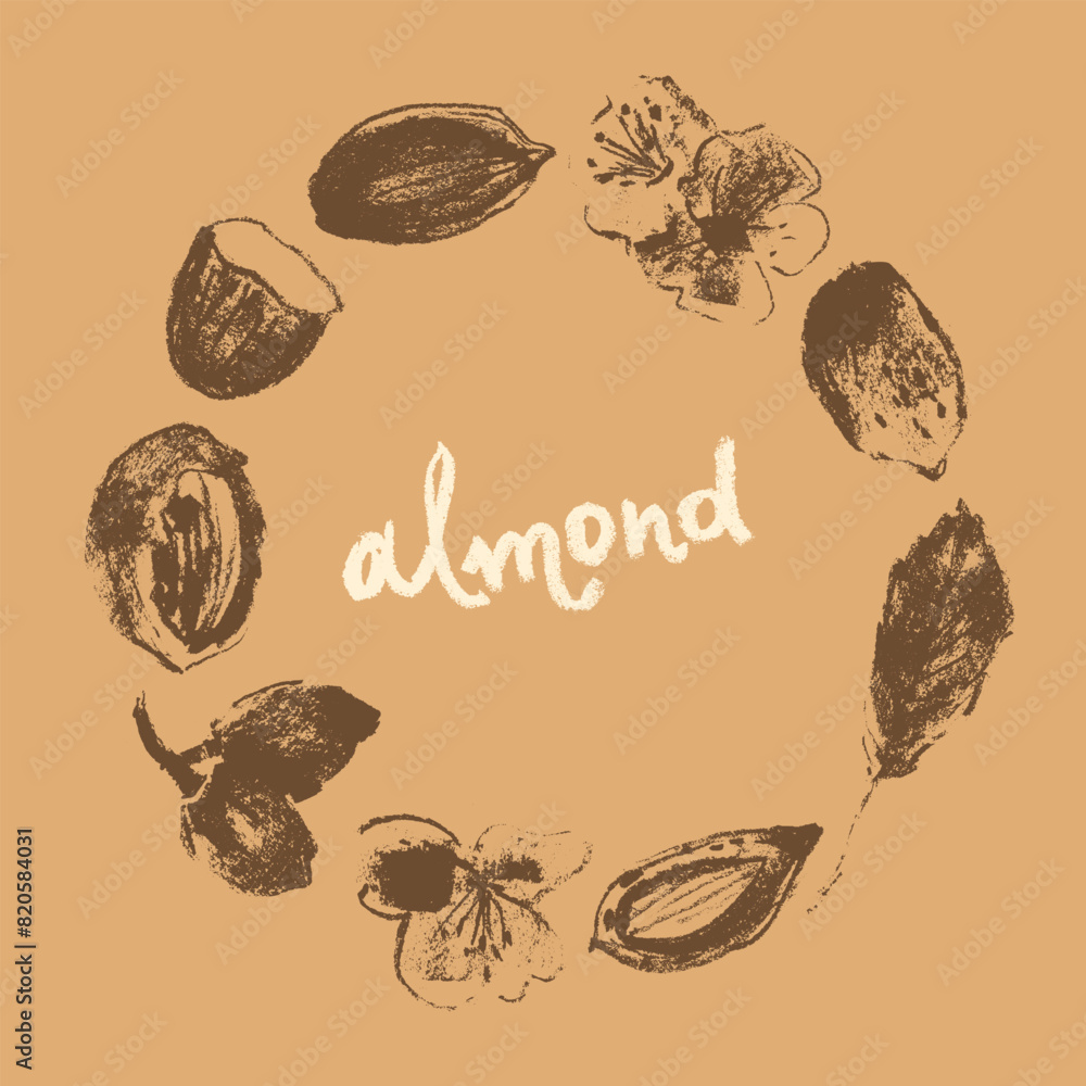 Nut wreath with almonds illustrations for banner background, packaging ...