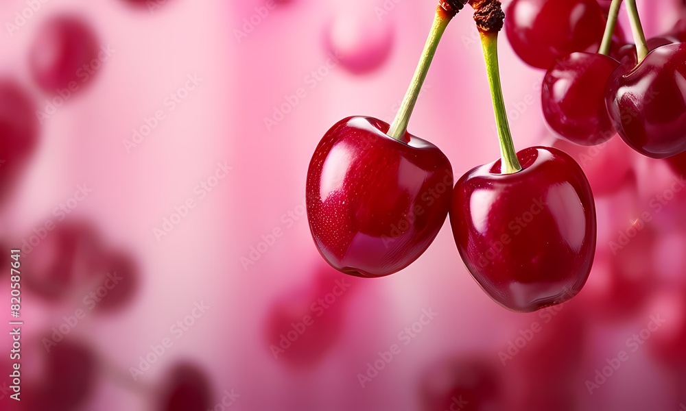 Cherry crimson glossy surface foregrounded against a monochromatic pink ...