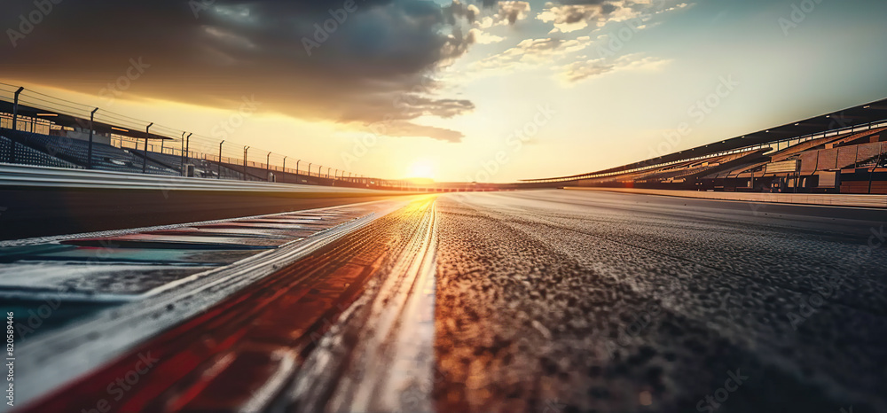 F1 race track circuit road with motion blur and grandstand stadium for ...