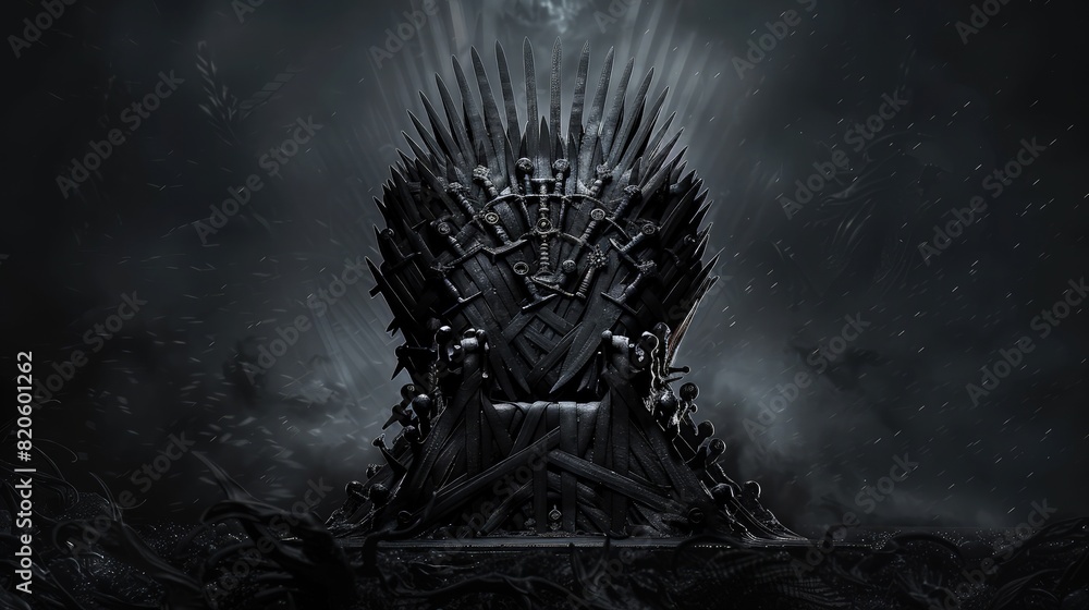 A stark and dramatic image featuring a menacing black devil chair ...