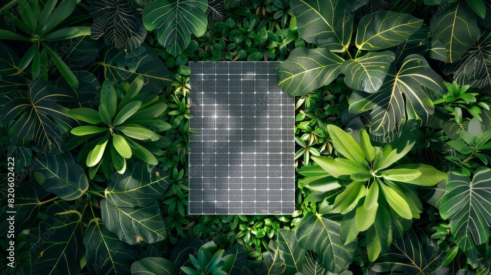 Solar panel with green plant. Green energy. Environment background ...