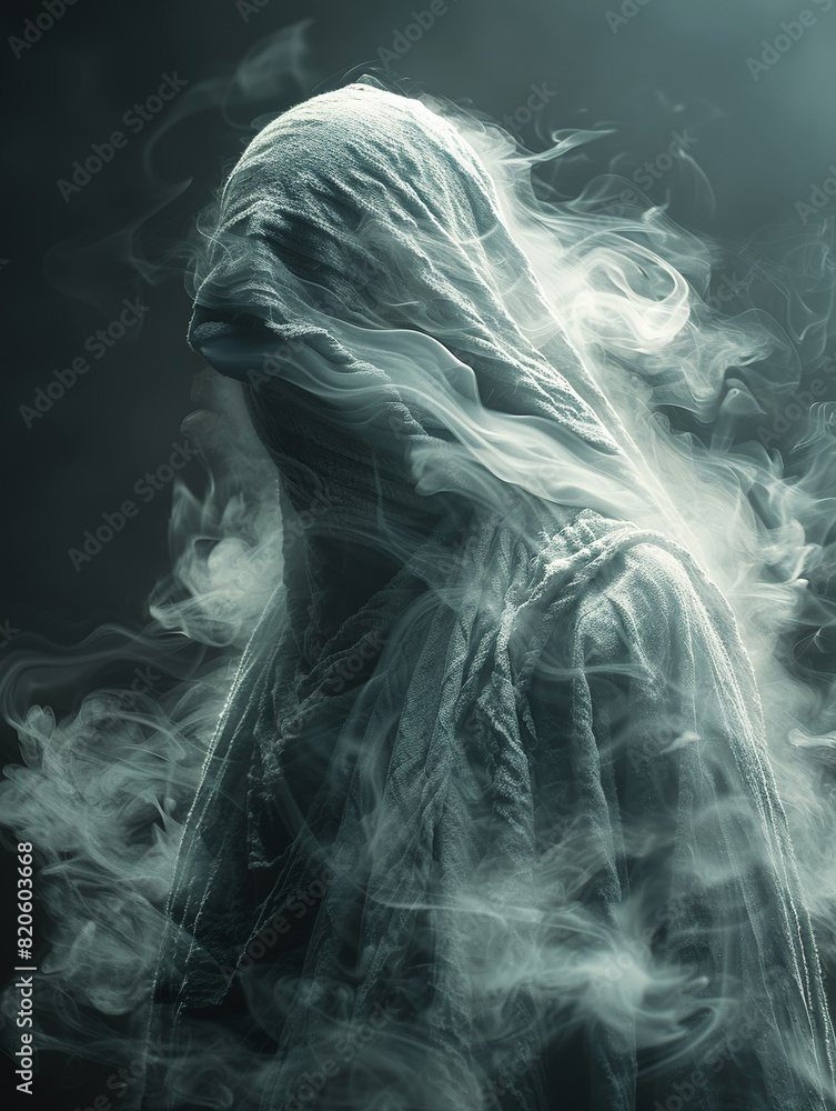 Wispy tendrils of fog wrapping around a spectral figure Stock ...
