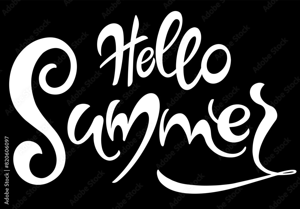 Handwritten, hello summer, lettering message. June welcome quote with ...