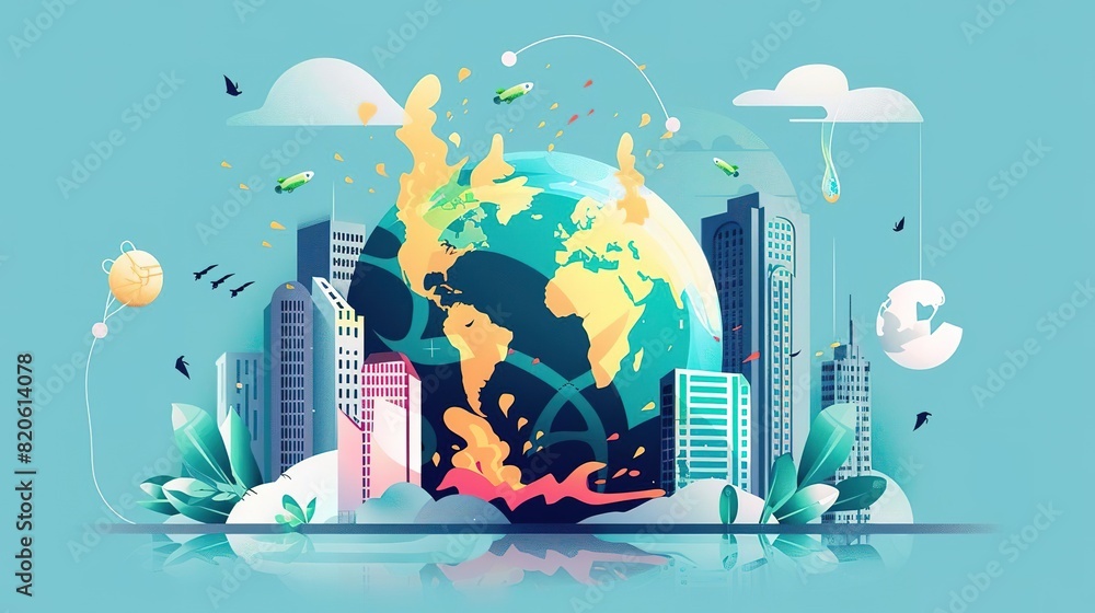 The illustration shows a post-apocalyptic cityscape with a cracked ...