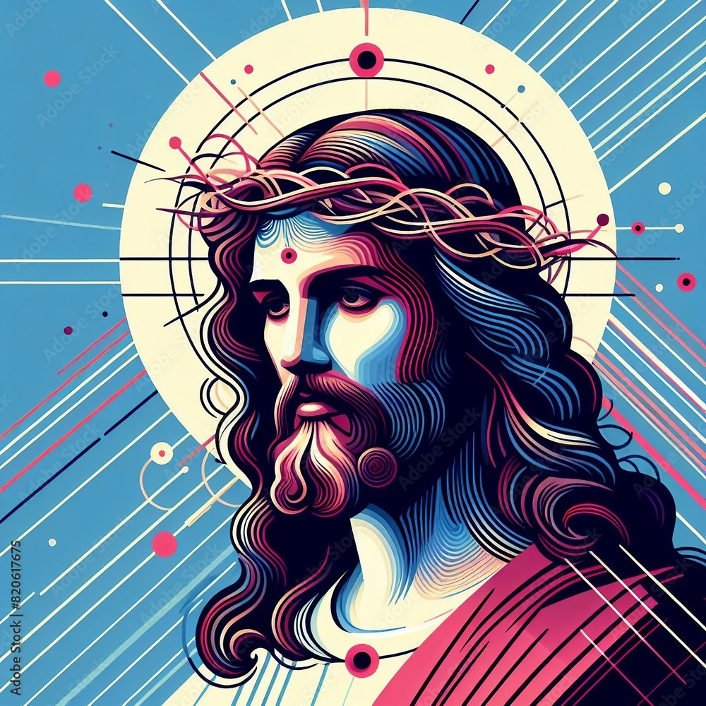 Minimal Vector Illustration of Jesus Christ Against an Abstract ...