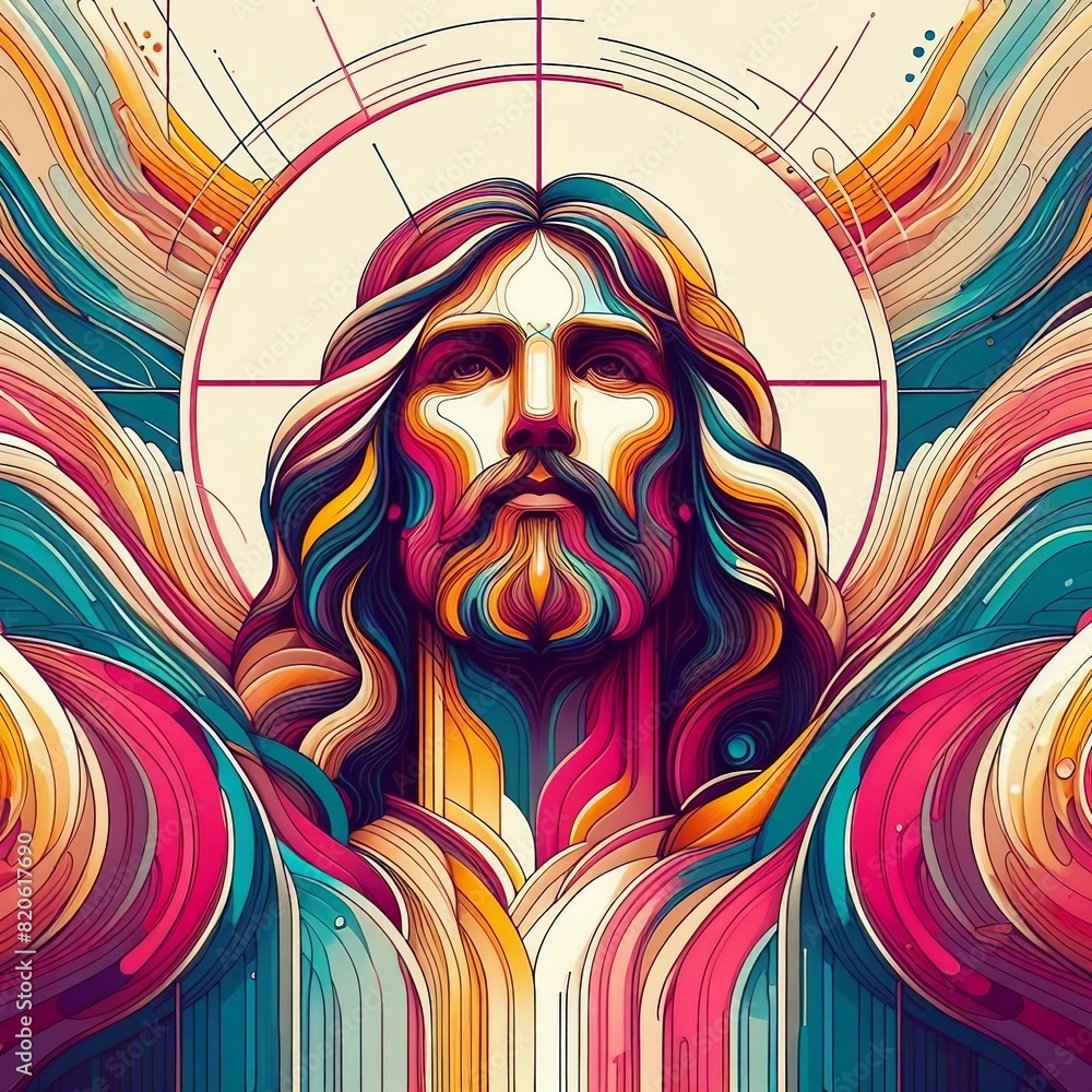 Minimal Vector Illustration of Jesus Christ Against an Abstract ...