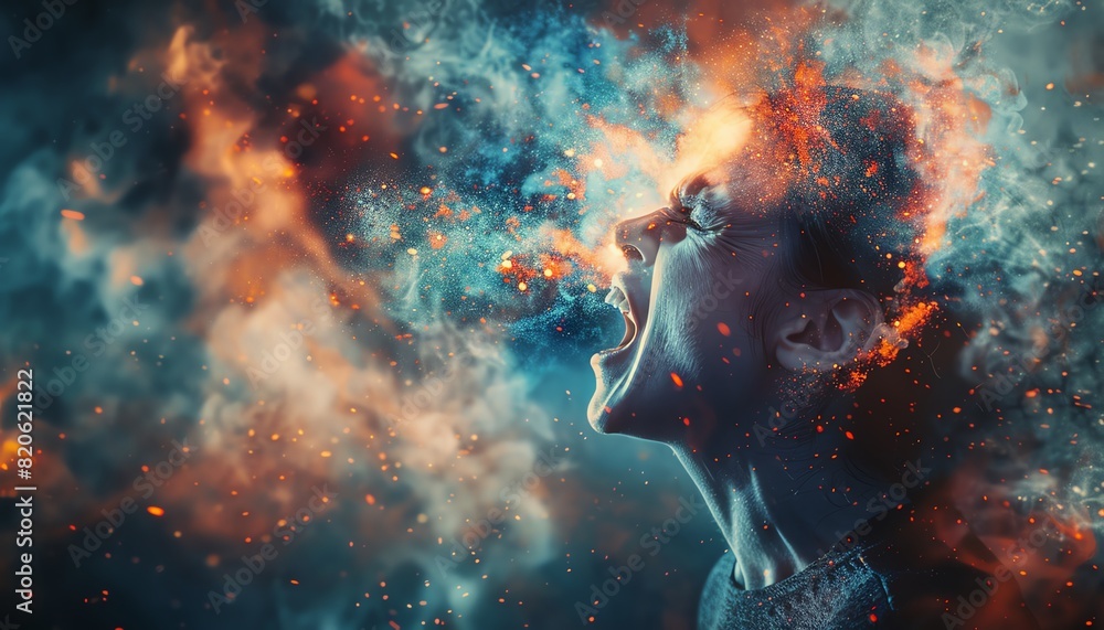 Exquisite detail of anger and stress captured in image, persons defiant ...