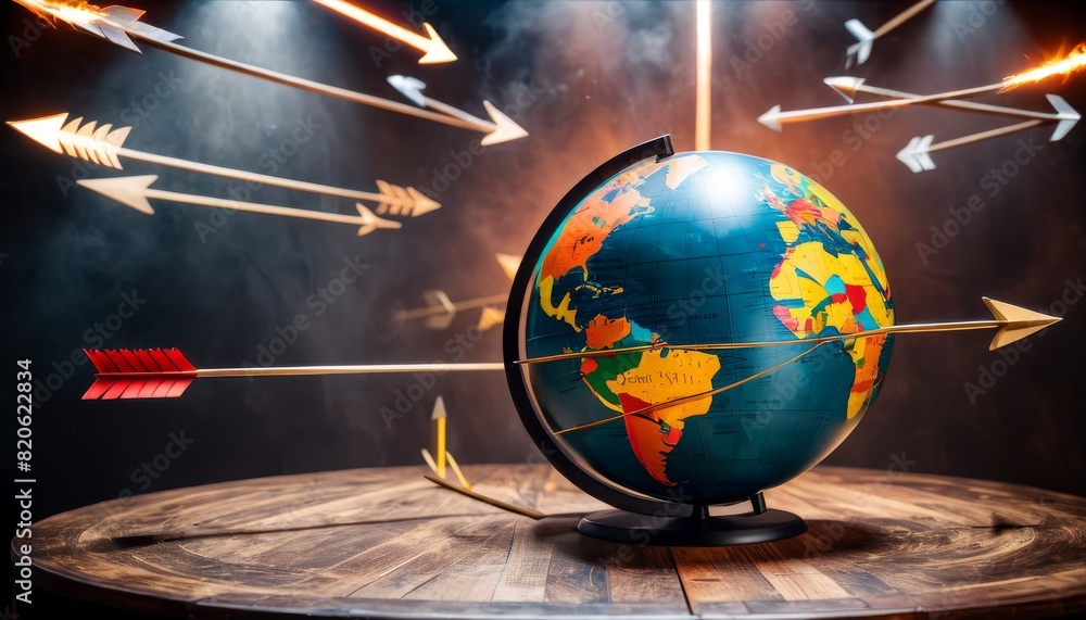 An artistic representation of global tension, featuring a classic world ...