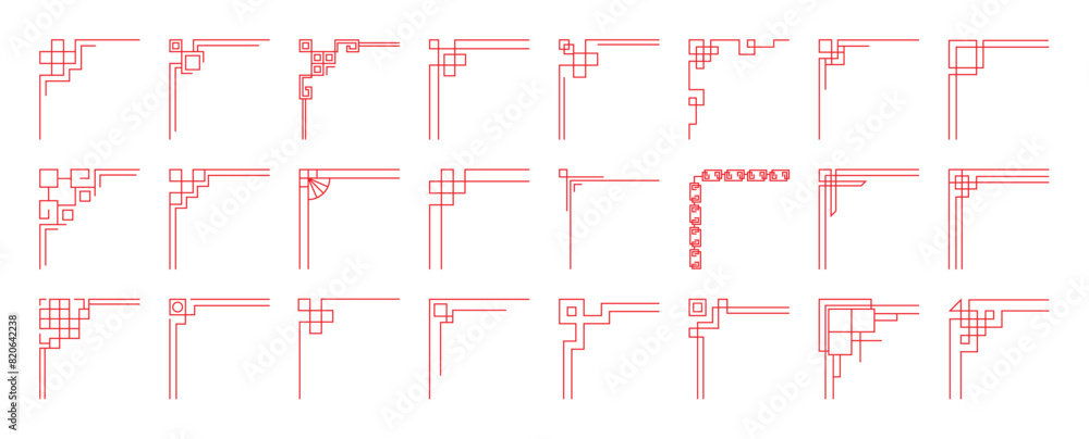 Chinese frame corner ornament vector set. Traditional decorative ...