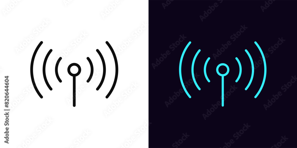 Outline antenna signal icon, with editable stroke. Antenna with radio ...