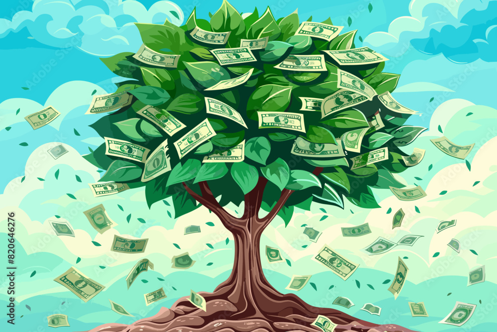 Money Tree with Dollar Coin Plant as Vertical Web Banner or Logo Design ...