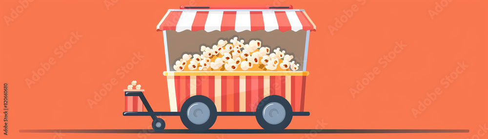 Mobile popcorn trolley flat design, side view, modern theme, cartoon ...