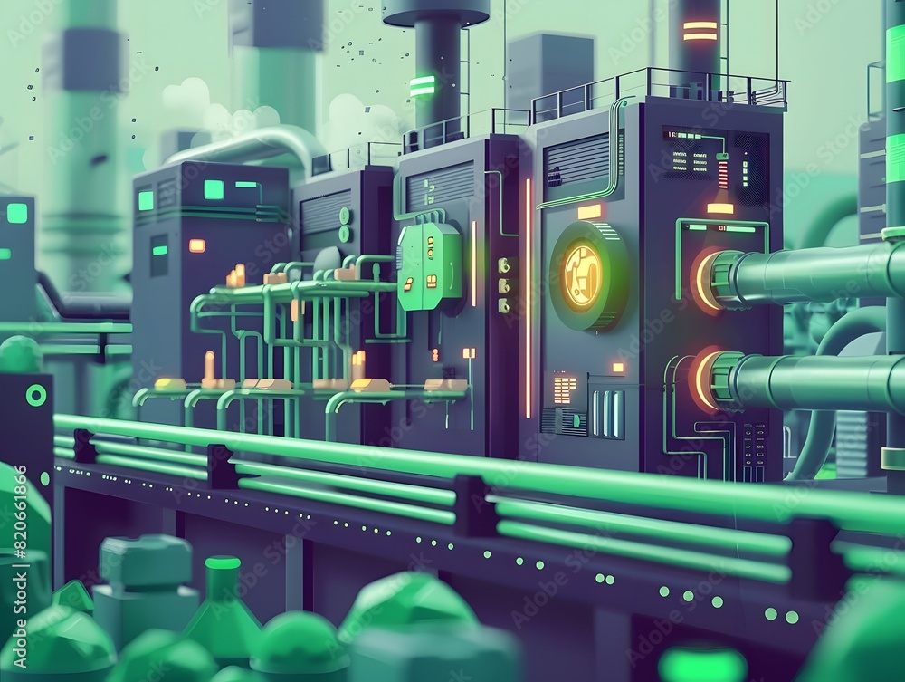 Futuristic factory with advanced robotics and green technologies ...