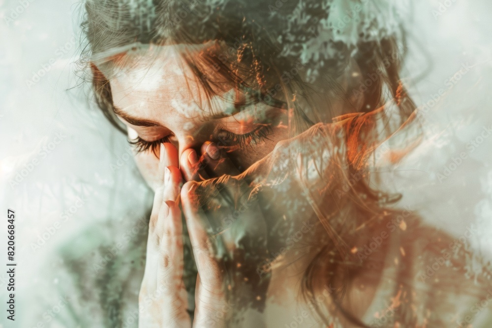 Young woman suffering from a severe depression/anxiety (color toned ...