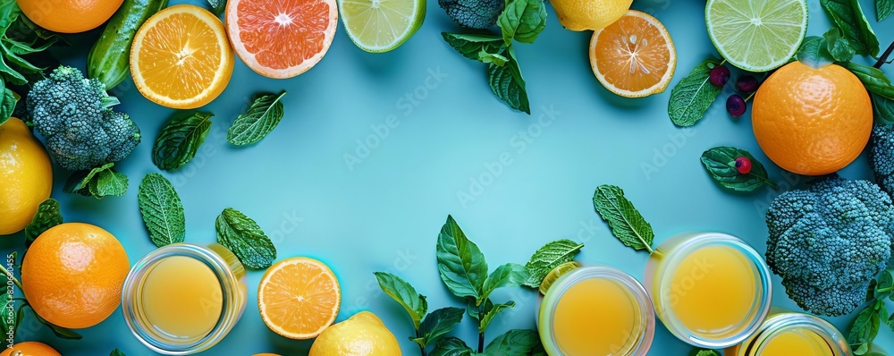 Detox juice bar Top view of a juice bar counter filled with detoxifying ...