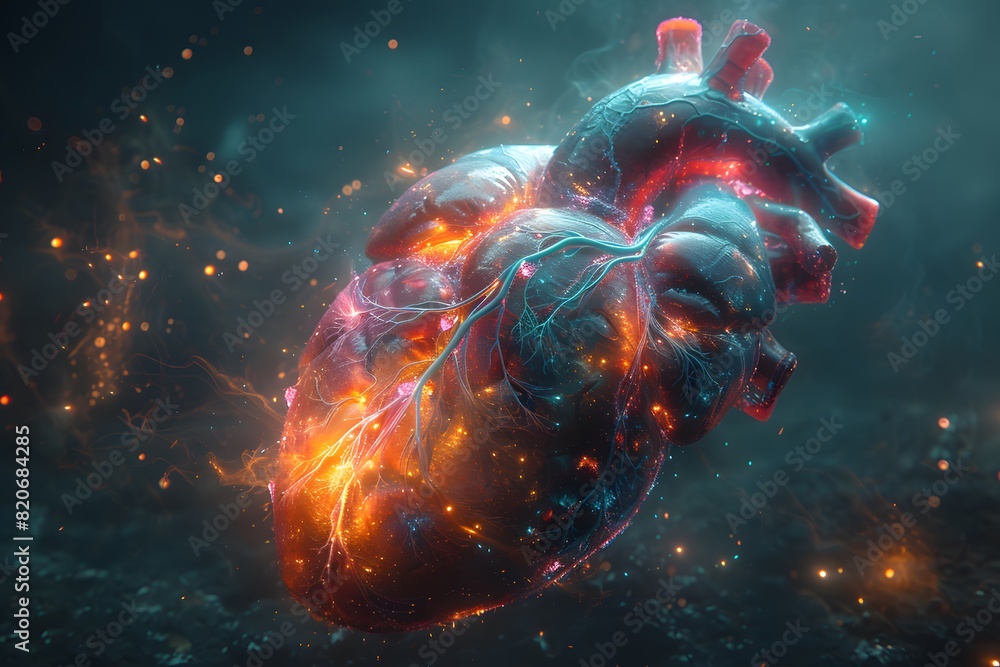 Futuristic Digital Artwork of a Glowing Human Heart - Sci-Fi, Medical ...