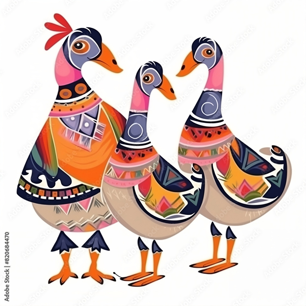 Fantasy colored geese. Cute kawaii fairy geese. For printing on T ...