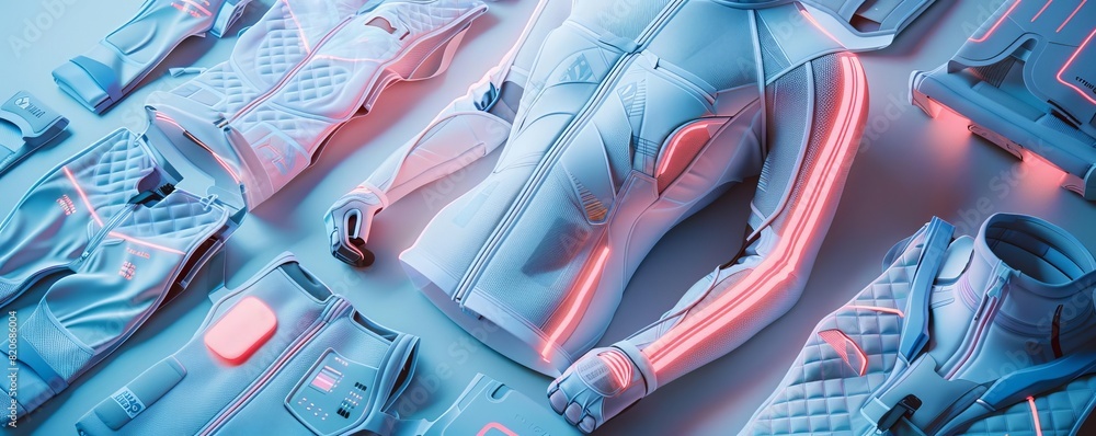Adaptive sports gear Top view of sports equipment that dynamically ...